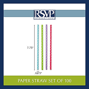 RSVP International (PS-1000D) Dotted Paper Straws, 100 Count | Each Straw 7.34" Long | Lovely Design & Biodegradable | For Hot & Cold Beverages | For Parties, Events & More