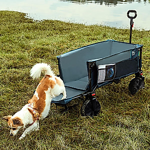 TIMBER RIDGE 47" Extra Long Collapsible Folding Wagon with Tailgate, 300lbs Heavy Duty Beach Wagon with All-Terrain Big Wheels, Foldable Utility Wagon Cart for Sand Camping Sports Shopping, Blue