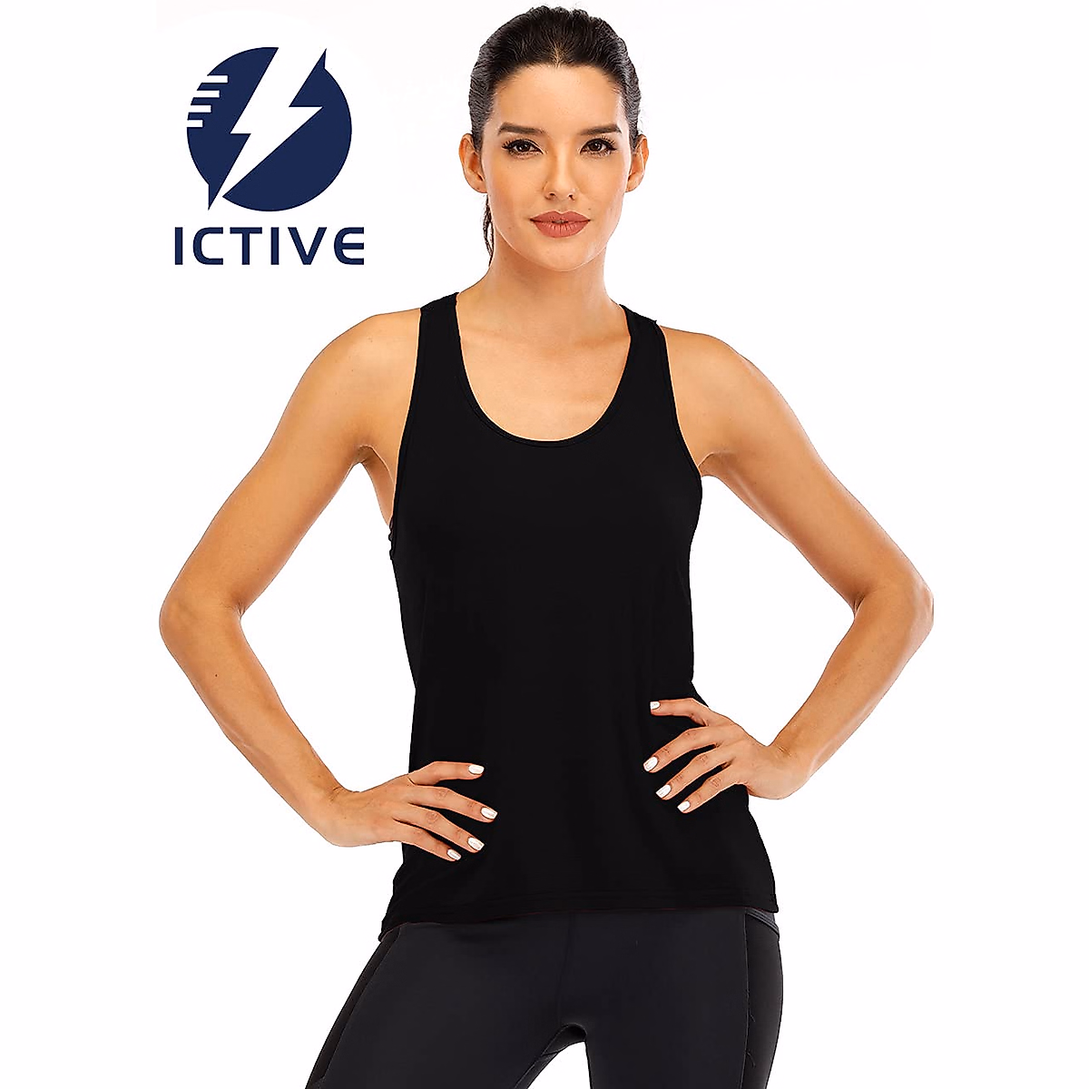 ICTIVE Cross Backless Workout Tank Tops Racerback Open Back Running Muscle Tank Yoga Shirts Workout Tank Tops for Women Yoga Tops Active Tanks Black L