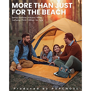 POPCHOSE Beach Blanket, Sandfree Beach Mat ‎108"x85.2"/83"x78" for 7 Persons, Extra Large Beach Blanket Waterproof Sandproof with 6 Stakes, Easy to Clean, Lightweight Compact Beach Accessories