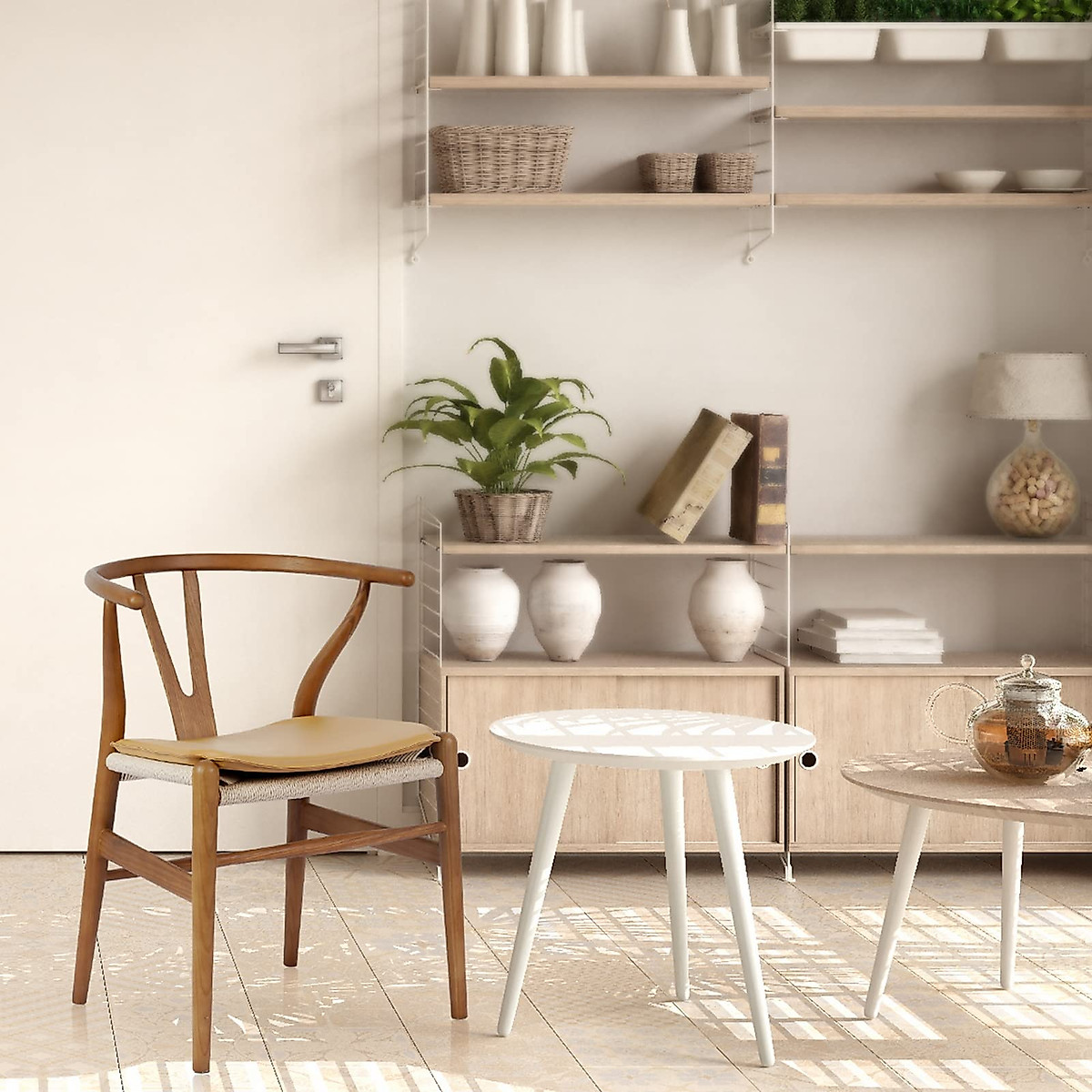 Forsho Set of 2 Solid Wood Wishbone Dining Chair with PU Soft Seat Cushion,Mid-Century Y Back Weave Dining Chair（Ash Wood - Black + Natural Cord + Cushion）