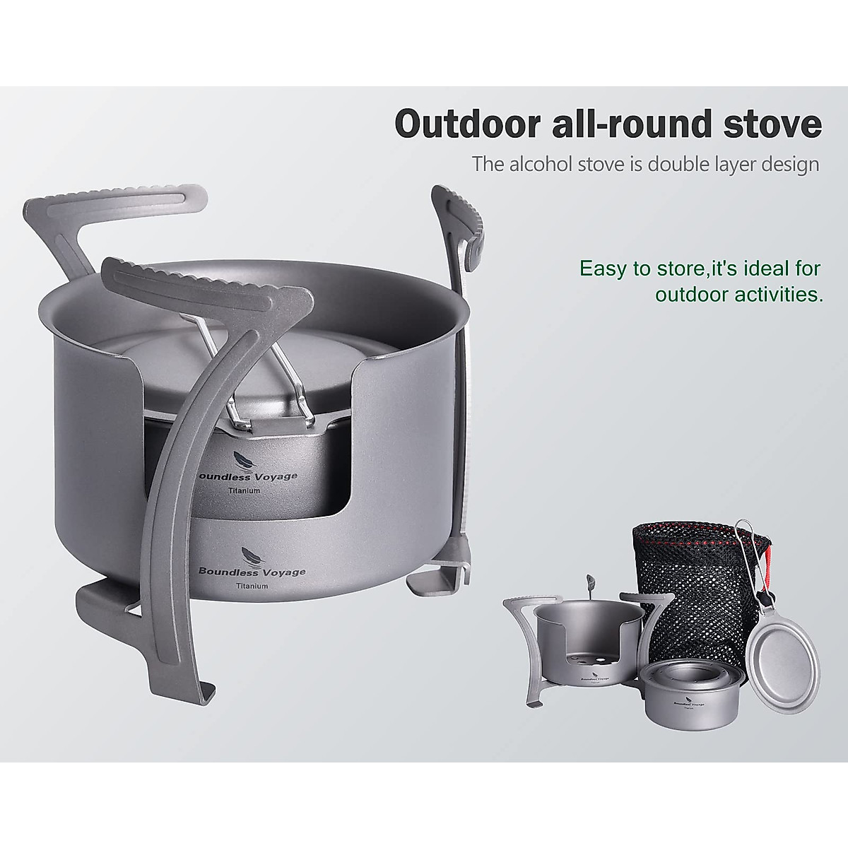 Boundless Voyage Camping Titanium Spirit Alcohol Stove with Pot Stand Backpacking Wood Stove Outdoor Mini Wood Furnace Burner Ti2013C