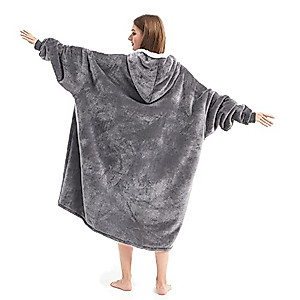 Cozystar Wearable Blanket Hoodie with Giant Pocket （Pet Won't Leave） Extra Soft Sherpa Fleece Thick Warm ＆ Cozy Oversized Sweatshirt Blanket Jacket with Sleeves Gifts for Adult Men Women - Grey