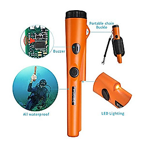 Pinpoint Metal Detector Pinpointer - Fully Waterproof with Orange Color Include a 9V Battery 360 Search Treasure Pinpointing Finder Probe with Belt Holster for Adults and Kids(Three Mode)