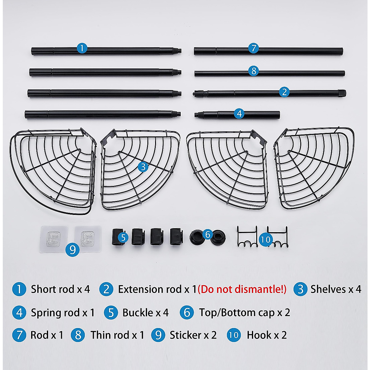 WPT Black Shower Caddy Corner Organizer for Bathroom, Stainless Steel Tension Pole Corner Shelf Shower Caddy Stand for Bathtub Shampoo Storage, 4 Tier Adjustable Shelves, 28.7 to 104.7 Inches