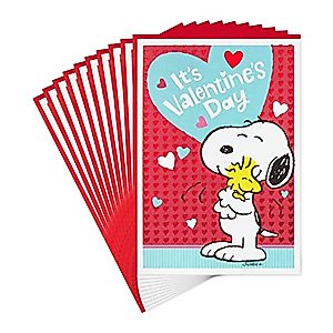 Hallmark Peanuts Valentines Day Cards Pack, Snoopy and Woodstock (10 Valentine's Day Cards with Envelopes)