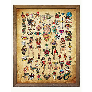 Tattoo Poster Print Room Decor - 8x10 Unframed - Vintage Tattoo Flash Wall Art - Unique Gifts for Tattooist - Wall Decor for Tattoo Shop - Retro Tattoo Design Decor - Old School Tattoo