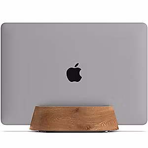 HumanCentric Laptop Holder Vertical Laptop Stand, Adjustable Holder and Dock, Laptop Vertical Stand Fits MacBook Pro and Other Laptops .5" to 1.5", Upright Laptop Holder for Desk, Black Walnut Wood