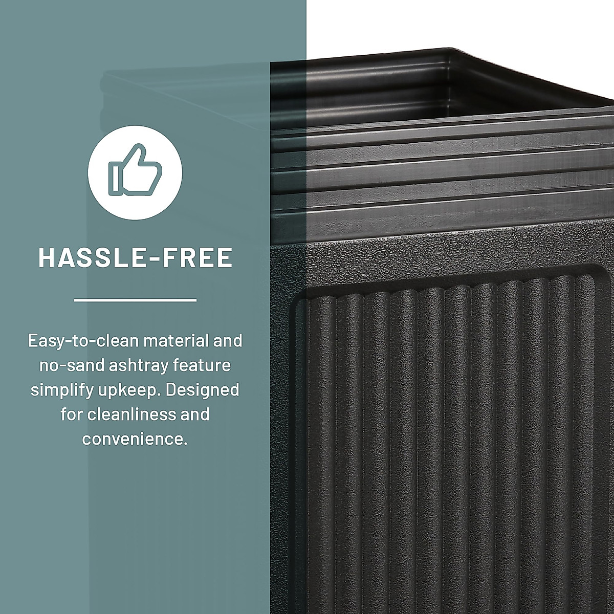 Safco Products Canmeleon Outdoor/Indoor Recessed Panel Trash Can with Ash Urn 9474BL, Black, Decorative Fluted Panels, Stainless Steel Ashtray, 15 Gallon Capacity