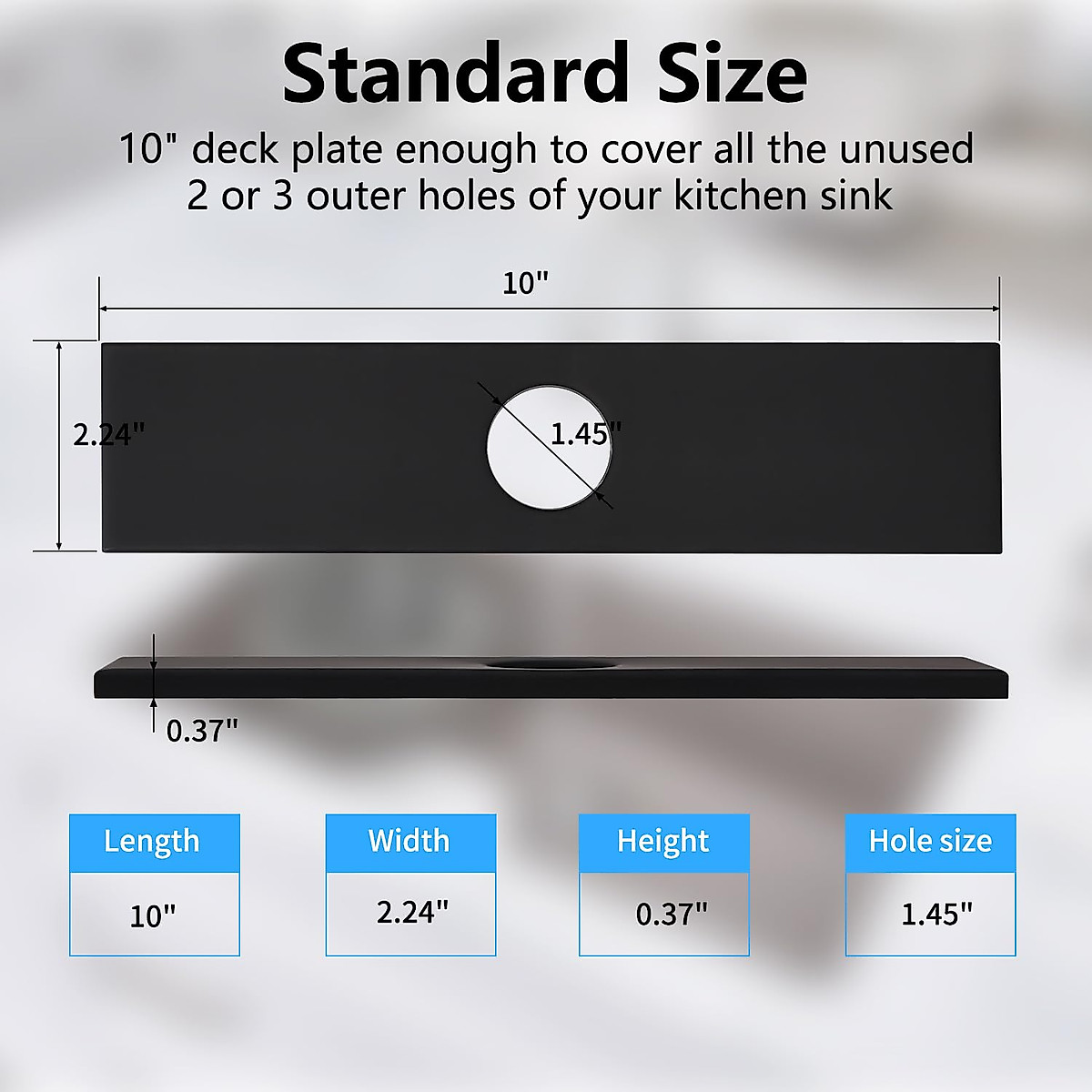KWODE 10”Black Square Hole Cover Deck Plate for Kitchen or Bathroom Sink, Stainless Steel Escutcheon Plate for Covering Unused Mounting Holes