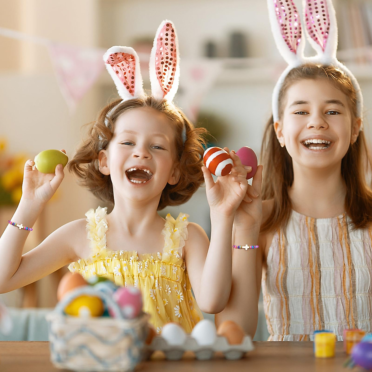 TOLOWOBK Easter Basket Stuffers for Toddler Teens Girls Egg Fillers Cross Bracelet Christian Easter Basket Essentials Gifts for Kids Jesus WWJD Bracelets Religious Catholic Gifts for Teen Girls Boys