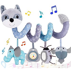FPVERA Baby Spiral Plush Hanging Toys - Babies Spiral Activity Toy Spiral Hanging Rattle Sensory and Musical Plush Toys Car Seat Mobile Toy for Kids Infant Newborn 0-12 Months (Gray Fox)