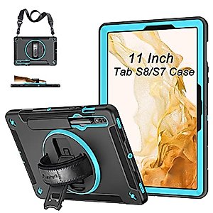 Case for Samsung Tab S7/S8 11 Inch 2022: Military Grade Shockproof Protective TPU Cover for Galaxy Tablet S7 11 Inch 2020 W/Stand - Handle - Shoulder Strap - S-Pen Holder -Mint Green