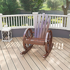 ide·o Outdoor Wood Wagon Bench - with Wheel Armrest Rustic Fir Wooden Patio Lounge Rocker for Patio Garden Country Yard
