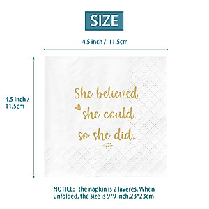 She Believed She Could So She Did Napkins, Graduation Napkins Decorations for Girls Her, College High School Graduation Party Decoration Gift, 2023 Graduation Party Decorations (4.5 x 4.5 In, 50Pcs)