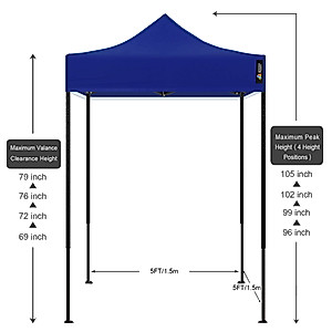 AMERICAN PHOENIX Canopy Tent 5x5 Pop Up Portable Tent Commercial Outdoor Beach Instant Sun Shelter (Blue)