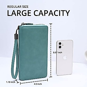 Women's RFID Blocking Leather Zip Around Wallet Large Phone Holder Clutch Travel Purse Wristlet (Purist Blue)