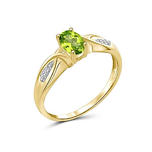 JEWELEXCESS 0.48 CTW Peridot & Accent White Diamonds Ring in 14K Gold Over Silver