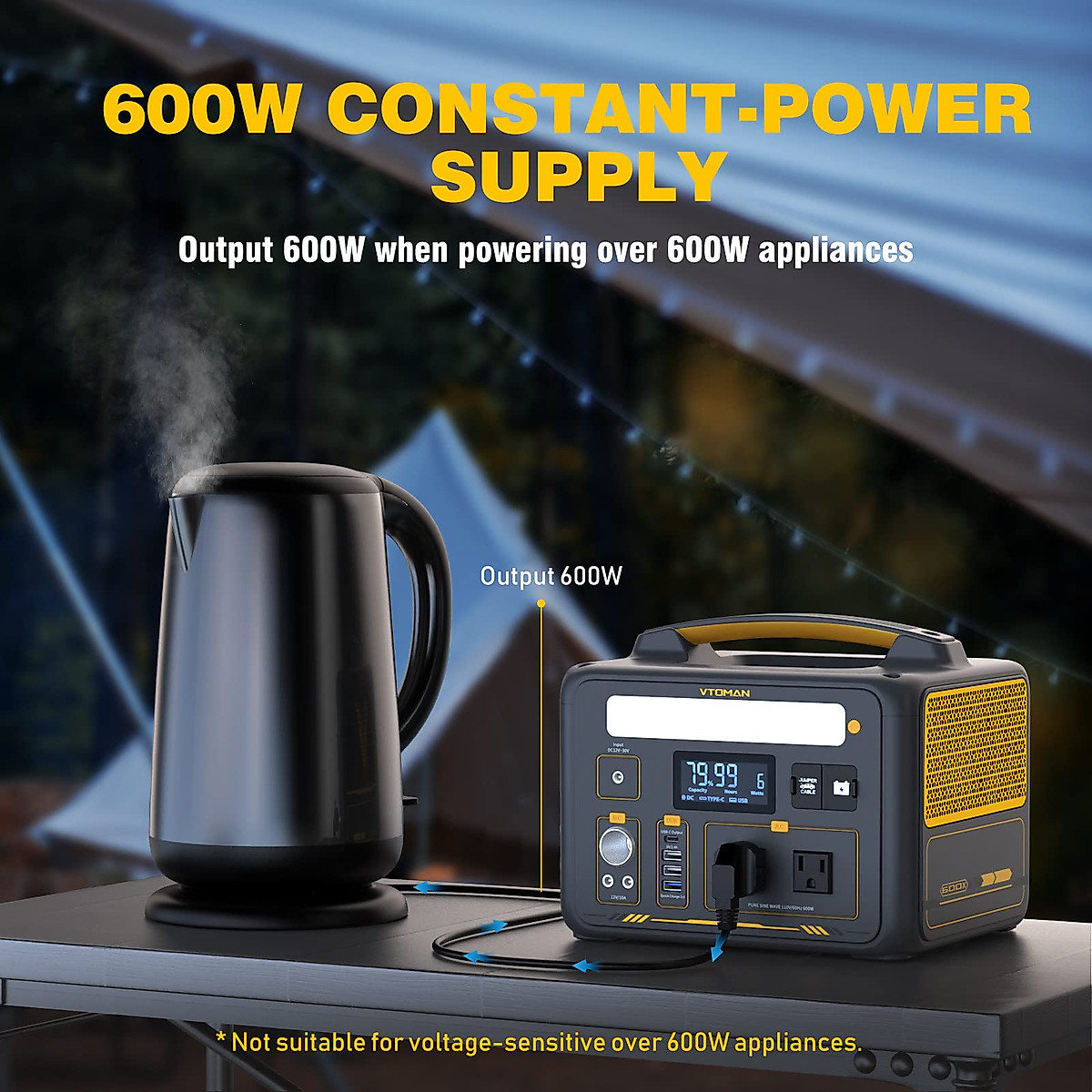 VTOMAN Jump 600X Portable Power Station 600W (1200W Peak), 299Wh LiFePO4 (LFP) Battery Powered Generator with 2x 110V/600W AC Outlets, 60W PD, Regulated 12V DC Output for RV/Van Camping & Home Backup