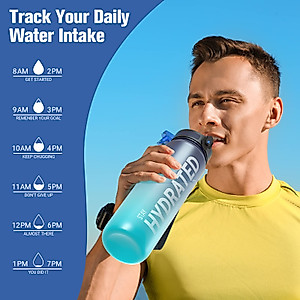 Sahara Sailor Water Bottles, 32oz Motivational Sports Water Bottle with Time Marker - Times to Drink - Tritan, BPA Free, Wide Mouth Leakproof, Fast Flow Technology with Clean Brush (1 Bottle)