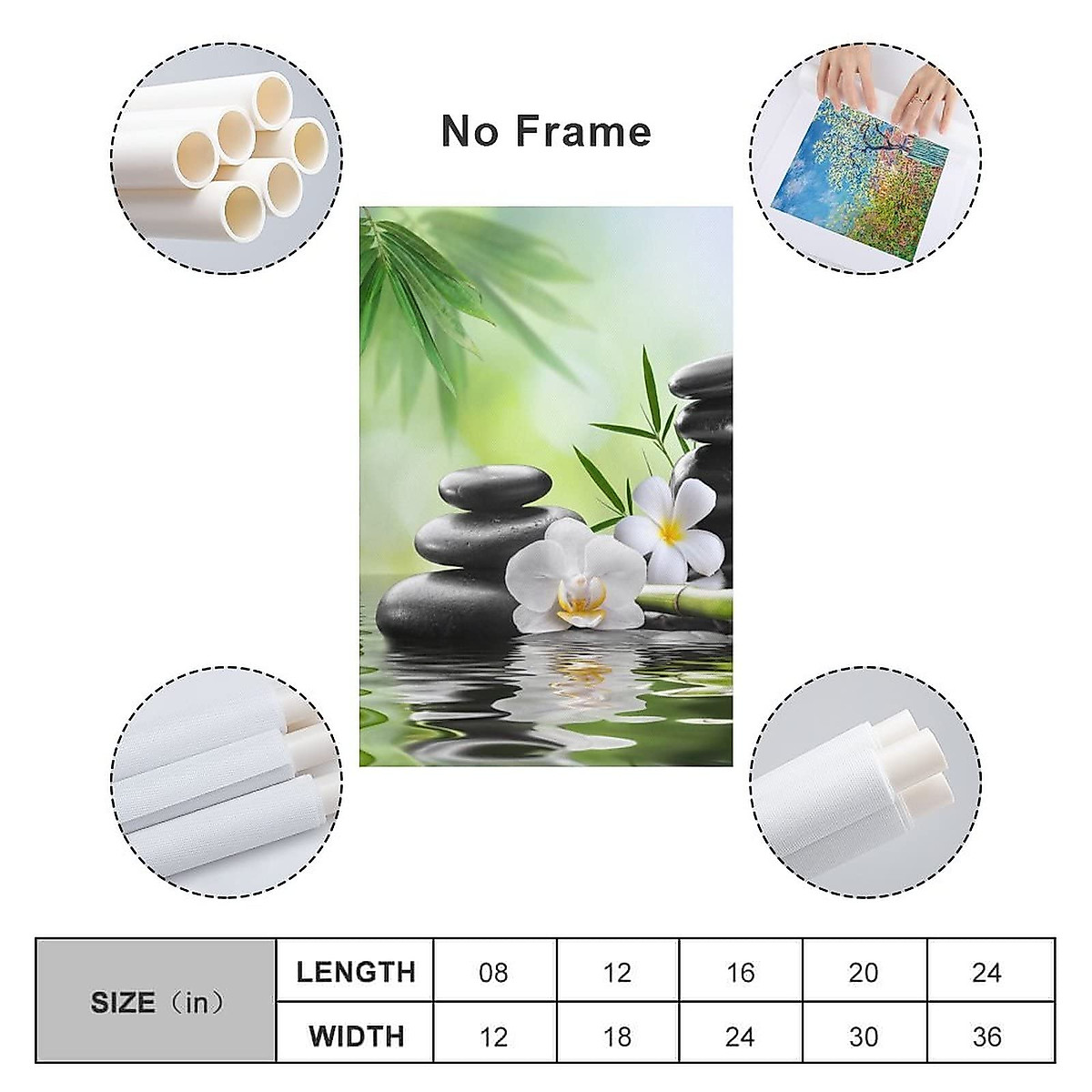 Zen Spring Garden Japanese Style Wall Decor Poster for Home,Spa Black Stone White Flower Green Bamboo Print Canvas Art Picture Print Modern Family Bedroom Decor Posters 24x36inch(60x90cm)