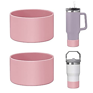 MLKSI 2Pcs Silicone Boot for Stanley Cup Accessories, Protector Silicone Water Bottle Bottom Sleeve for Stanley 40 oz 30 oz Tumbler Simple Modern Tumbler with Handle, Pink