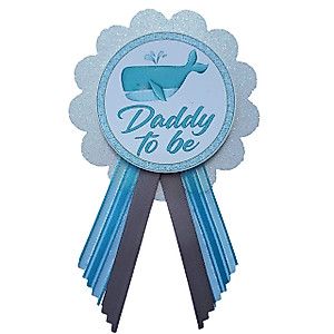 2 Mommy & Daddy to Be Pin Whale Ocean Baby Shower It's a Boy for parents to wear, Blue & White Sprinkle