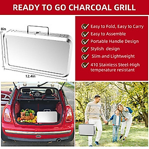 COWEKAI Mini Charcoal Grill, Portable Backpack Stainless Steel BBQ Grill, Table Top Collapsible Barbecue Grill for Small Patio and Backyard, Foldable Outdoor Accessories for Camping, Picnic, Beach