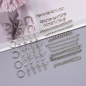 LOREMOW 38Pcs 316L Stainless Steel Nose Chain for Women Men Heart Nose Ring Chain Double Nose Chain Piercing Across Nose CZ Nose Piercing Stud Nostril Jewelry Silver S