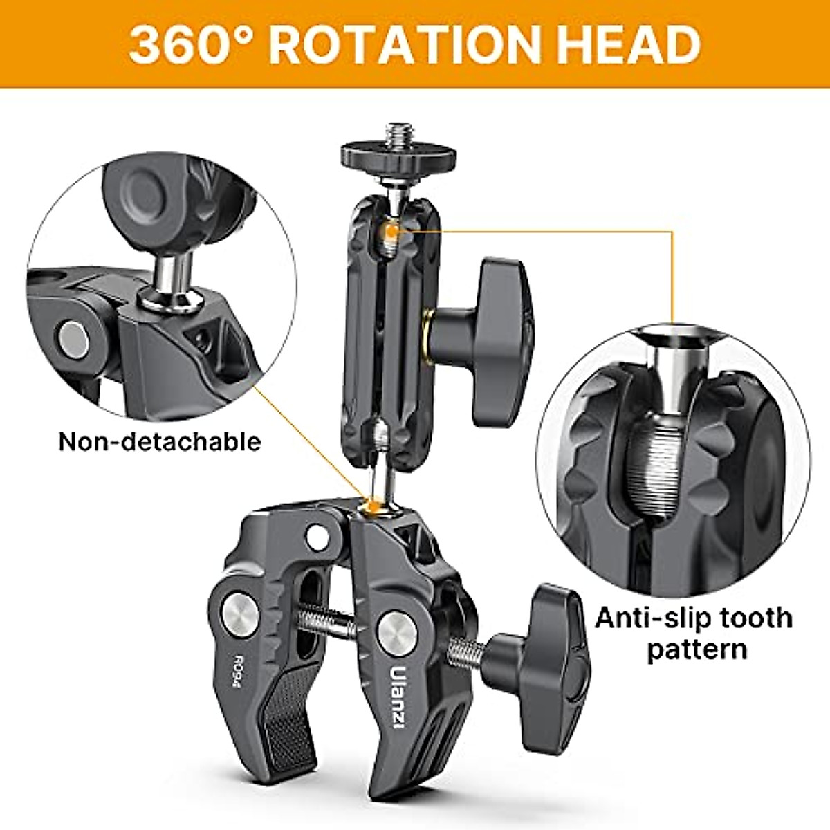 R094 Super Clamp Multi-Functional Camera C Clamp Mount, 1/4" Ball Head Monitor Mount 3/8" Hole Adjustable Video Shooting, Mobile Clamp for Gopro Action INSTA360 Cam, Vlog Cam Selfie Live Streaming