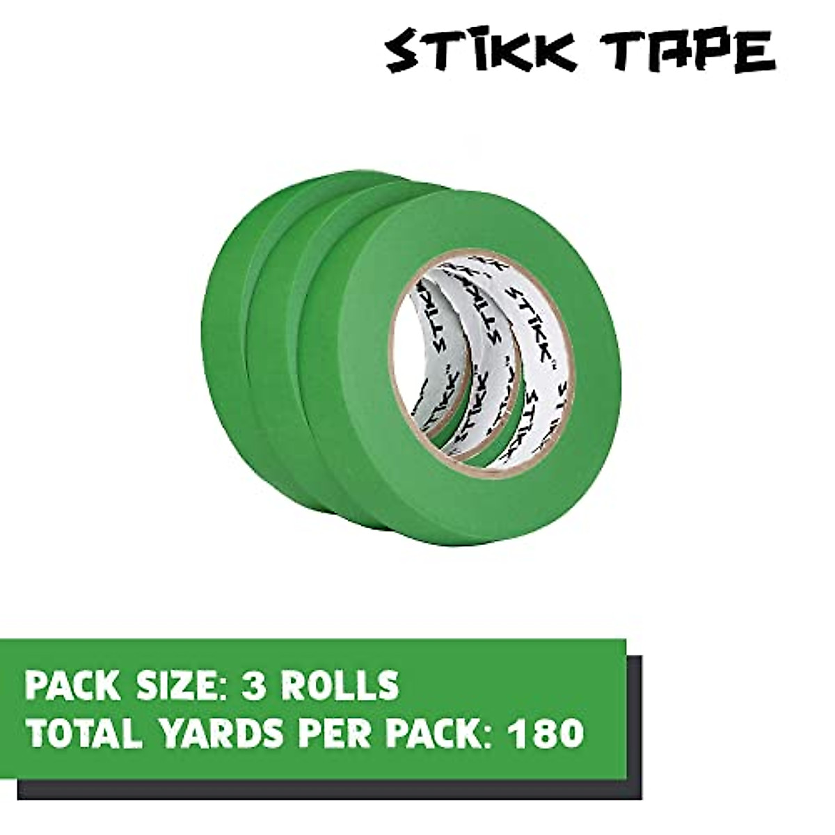 3 Pack 1" x 60yd STIKK Green Painters Tape 14 Day Easy Removal Trim Edge Finishing Masking Tape (.94 in 24MM)