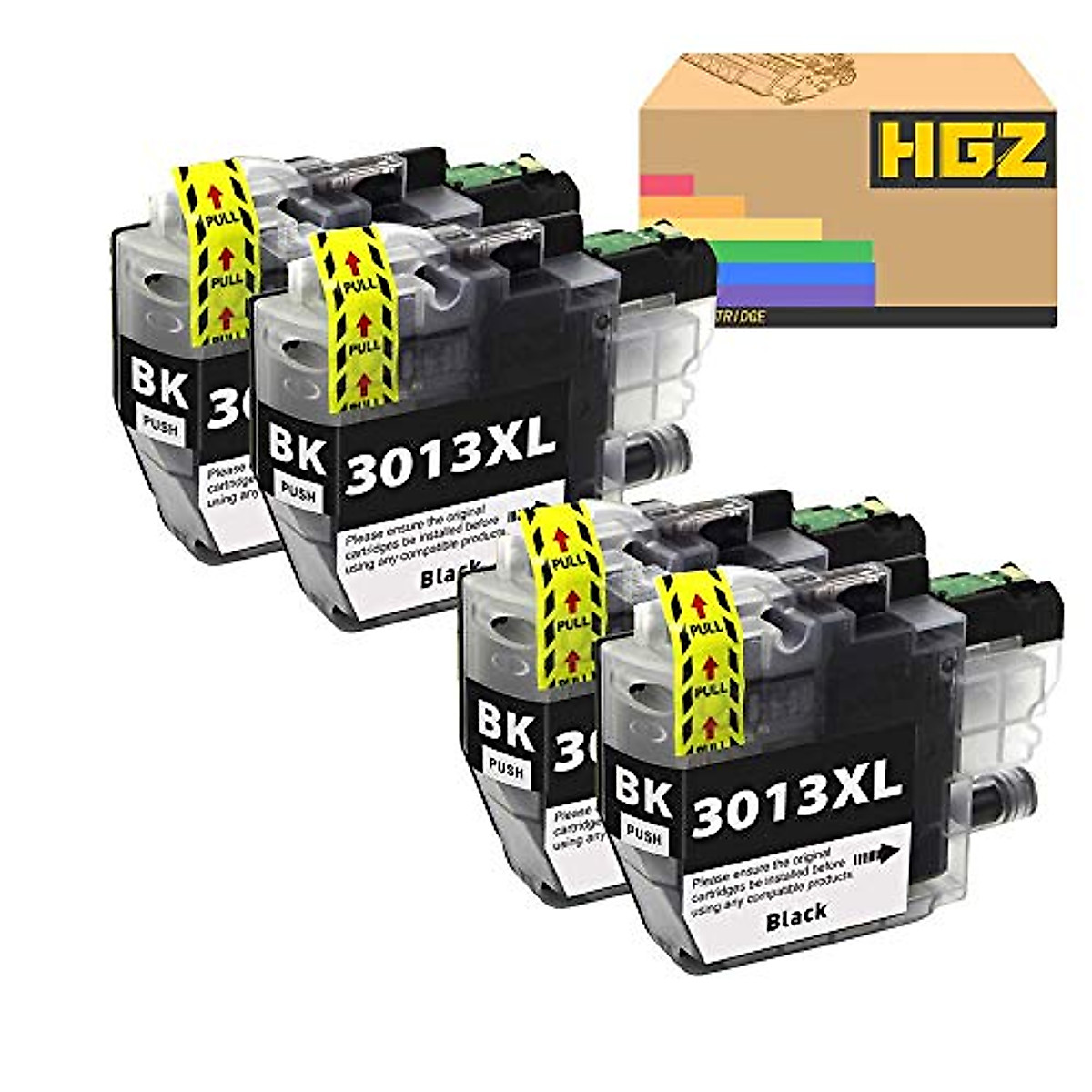 HGZ 4 Pack Compatible LC3013 Ink Cartridges Replacement for Brother LC3011 LC 3013 3011 LC3013bk Black Used for MFC-J491DW MFC-J690DW MFC-J895DW MFC-J497DW Printer (4 Black)