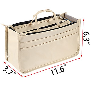 BTSKY Printing Handbag Organizers Inside Purse Insert - High Capacity 13 Pockets Bag Tote Organizer with Handle Beige