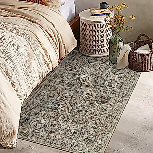 Lahome Entryway Rugs Indoor Small 3x5 Area Rug, Bathroom Rugs Non Slip Washable, Geometric Tribal Non Skid Throw Rugs with Rubber Backing for Bedroom Kitchen Living Room Front Door, Antique/Moss