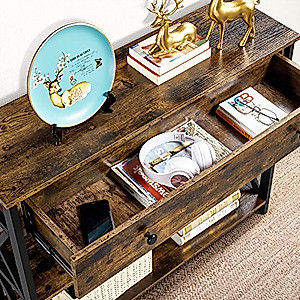 Yaheetech Industrial Console Table with Drawer, Sofa Table Narrow Console Table for Entryway/Living Room, Entry Hallway Table with 2 Tier Open Storage, Rustic Brown