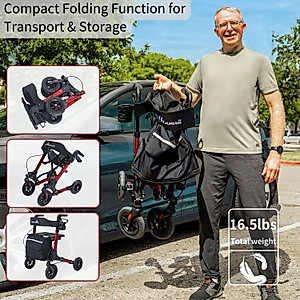 Henmnii Rollator Walker for Seniors and Adults, All Terrain walker with seat, Lightweight Foldable Aluminum Rolling walkers.