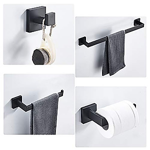 8-Piece Bathroom Hardware Accessories Set, Towel Bar Sets Include Towel Bar Towel Holder Toilet Paper Holder Towel Hook,16 inch Bath Accessories Kit，Matte Black