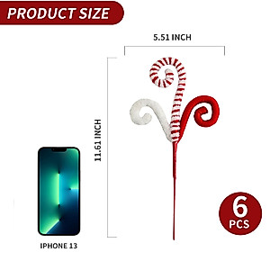 ZHANYIGY 6PC Set Red/White Christmas Tree Decorations Picks Christmas Tree Woolen Candy Curly Pick, Christmas Tree Decorations Home Office Vase Party Ornaments (RED)