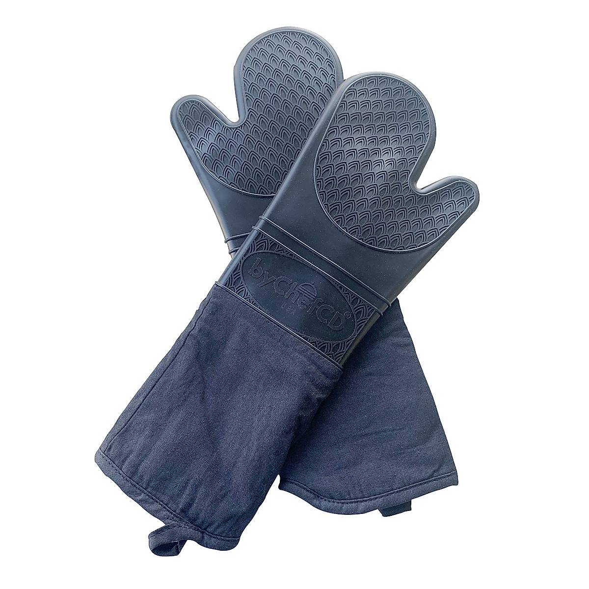 Extra Long Silicone Oven Mitts - Silicone Mitts, Heat Resistant Mitts, Non-Slip Professional Cooking Mitts, Kitchen Potholders and Oven Mitts, Heat Resistant Grill Gloves, Oven Mitts (Black, X-Long)