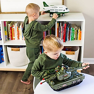 UNIH Army Tank Toy Set Bundle with Transport Cargo Airplane Toy Set, Military Toys Playset with Solidier Men and Mini Diecast Car Vehicles, Birthday Gift for Kids Toddler Boys 2 3 4 5 6 7 Years Old