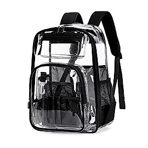 PIG PIG GIRL Clear Backpack Heavy Duty TPU，See Through School Backpack Stadium Approved，Quick Security Check See Through Backpack Transparent Bookbag, Black