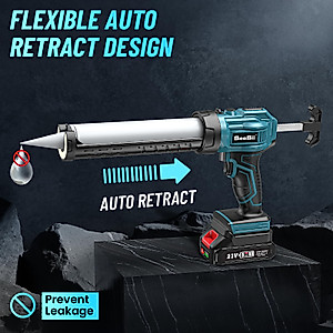 Seesii Cordless Caulking Gun, 21V Battery Powered Caulk Gun w/2 x 2.0AH Batteries, Electric Caulking Gun w/LED Light, 4 Speeds, Auto Retract, Adhesive Gun Kit for Filling, Sealing