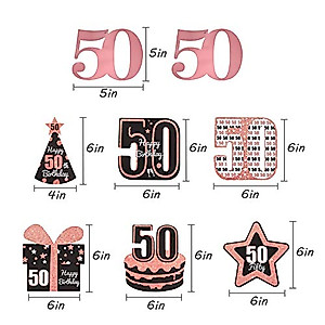 Excelloon Rose Gold 50th Birthday Decorations for Women - 8Pcs Foil 50th Hanging Swirls - Happy 50 Birthday Cake Hat Gifts Star Party Decorations Supplies