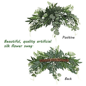 WDDH 27.5'' Floral Swag, Large Artificial Mixed Eucalyptus Leaves Swag, Front Door Decorative Swags with Green Leaves for Wedding Arch Home Garden Decor