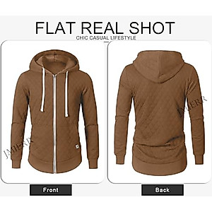 JMIERR Mens Hoodie Sweatshirt Casual Long Sleeve Full Zip Jacket with Pockets Quilted Hoodies for Men,US 46 (XL),A Khaki