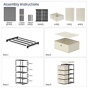 HODYANN Dresser with 4 Storage Drawers, Fabric Storage Chest for Closet, Bedroom, Dorm, Hallway, Clothes Organizer Unit with Fabric Bins (Creamy White)