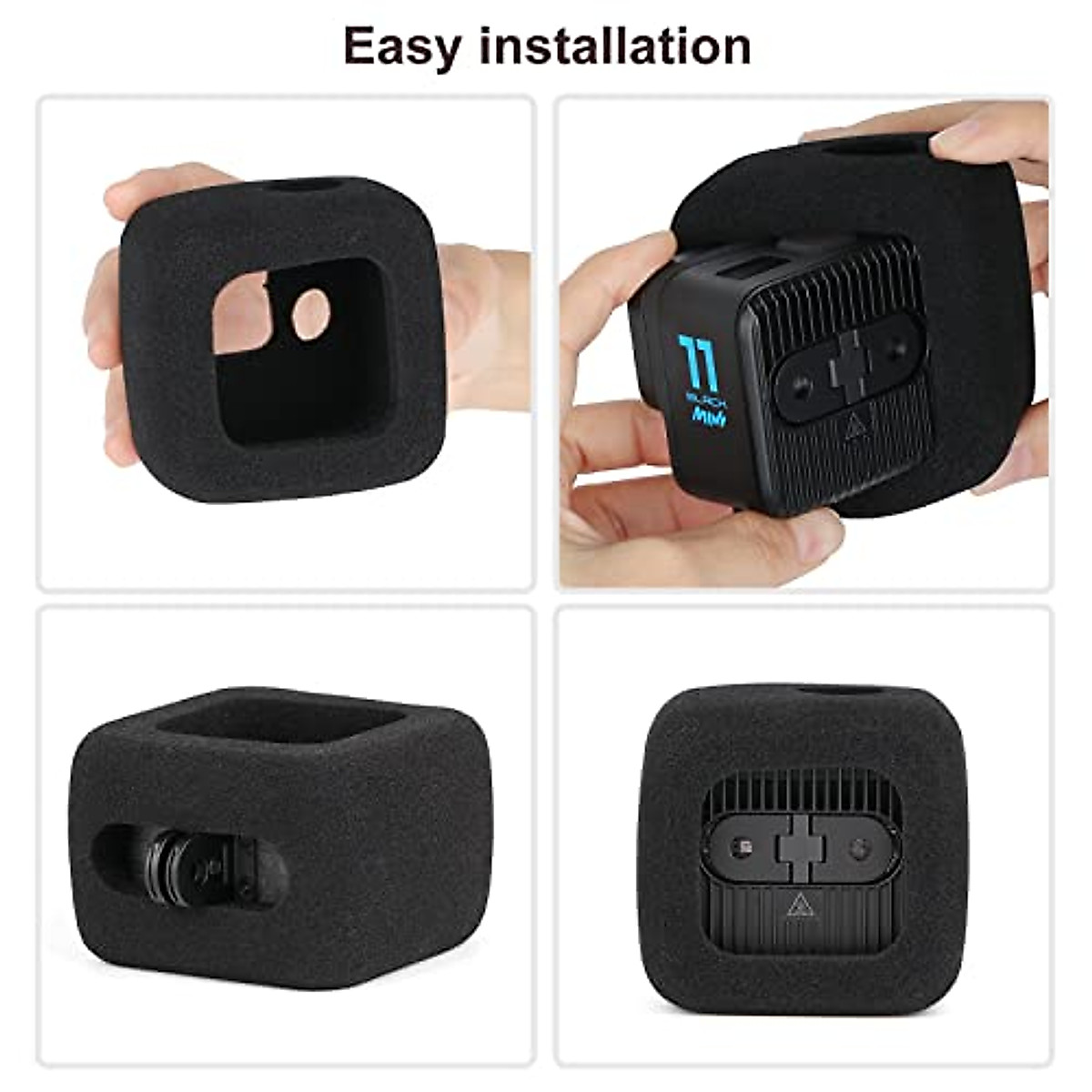 HSU Windslayer Cover and Lens Screen Protector for GoPro Hero 11 Black Mini, Windslayer Cover (2 Pack) + Screen Protector (3 Pack) + Lens Cap, Video Noise Reduction GoPro Accessory