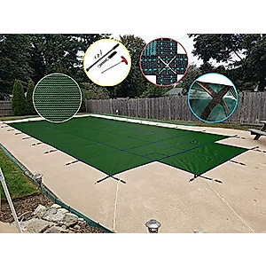 WaterWarden Inground Pool Safety Cover 16’ x 32’ with Center End Step, 15-Year Warranty, UL Classified to ASTM F1346, Triple Stitched for MAX Strength, Abrasion Resistant, Hardware Included Green Mesh
