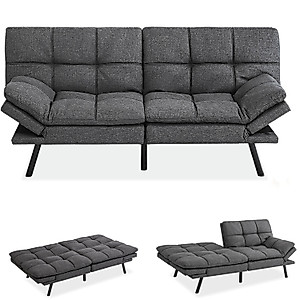 MUUEGM Convertible Futon Sofa Bed, 71" Comfy Loveseat Sleeper Sofa with Adjustable Backrest Armrest, Strengthen Wood, Thick Padded Cushion, Small 2 Seater Futon Couch for Bedroom, Living Room