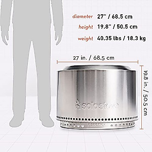 Solo Stove Yukon 2.0 with Stand, Smokeless Fire Pit | Portable Wood Burning Fireplace with Removable Ash Pan, Large Outdoor Firepit, Stainless Steel, H: 19.8 in x Dia: 27 in, 43.9. lbs